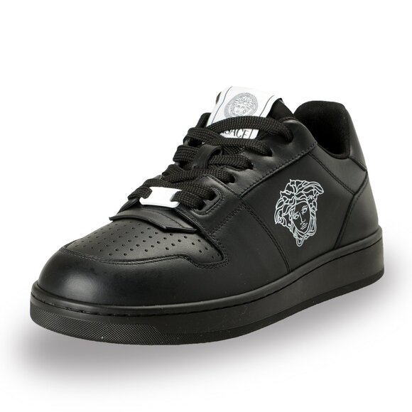 Versace | Shoes | Versace Mens Medusa Logo Black Leather Sneakers Shoes Us It 43 | Poshmark